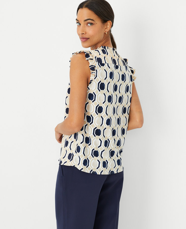 Geo Mixed Media Ruffle Shell