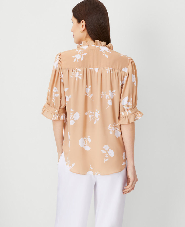 Floral Ruffle Button Top