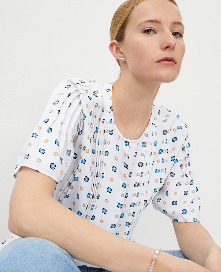 Geo Mixed Media Pintucked Blouse