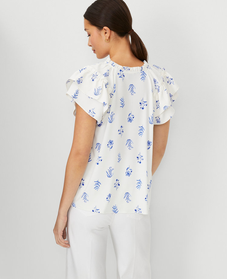 Floral Mixed Media Flutter Sleeve Top