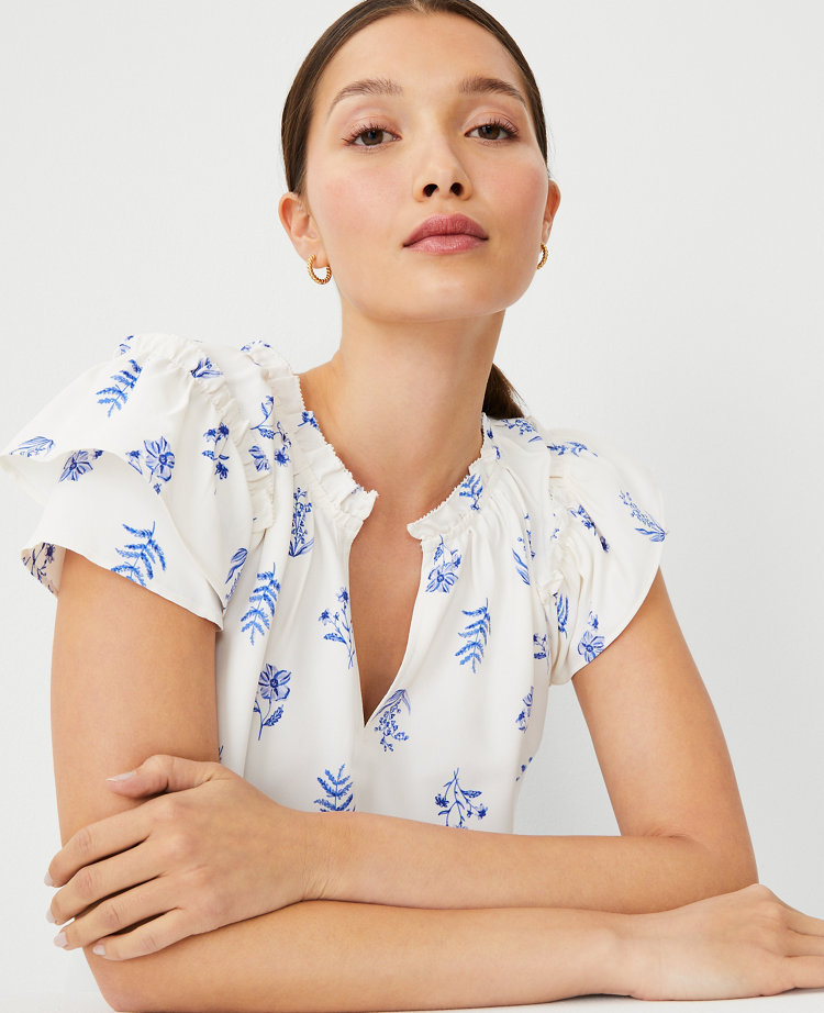 Floral Mixed Media Flutter Sleeve Top
