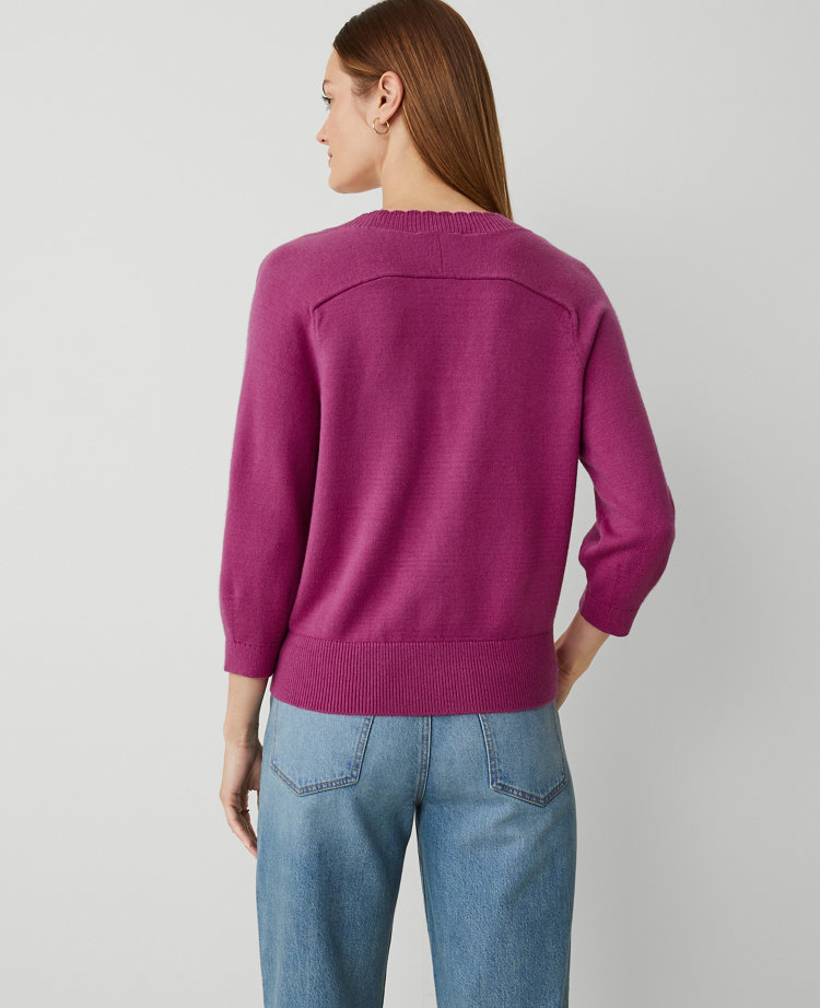 Scallop Trim V-Neck Wedge Sweater
