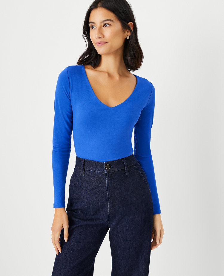 Wide V-Neck Pima Cotton Top