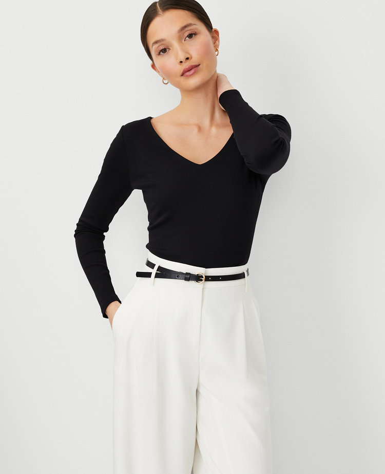 Wide V-Neck Pima Cotton Top