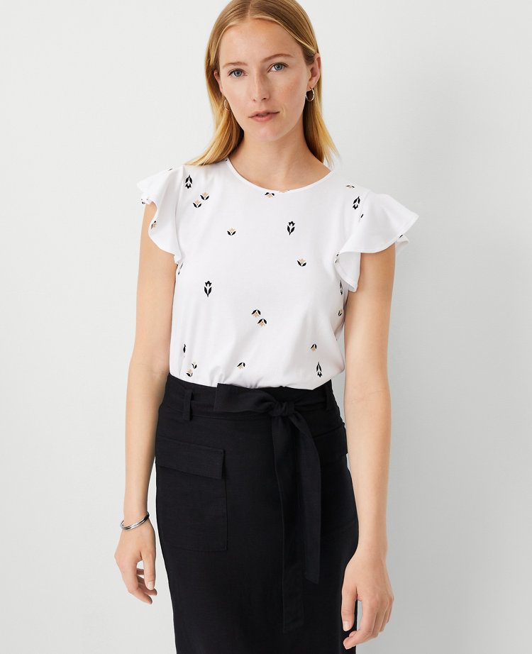 Petite Floral Flutter Sleeve Top