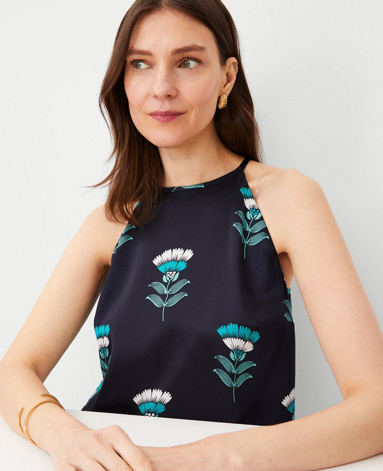 Studio Collection Floral Silk Halter Top