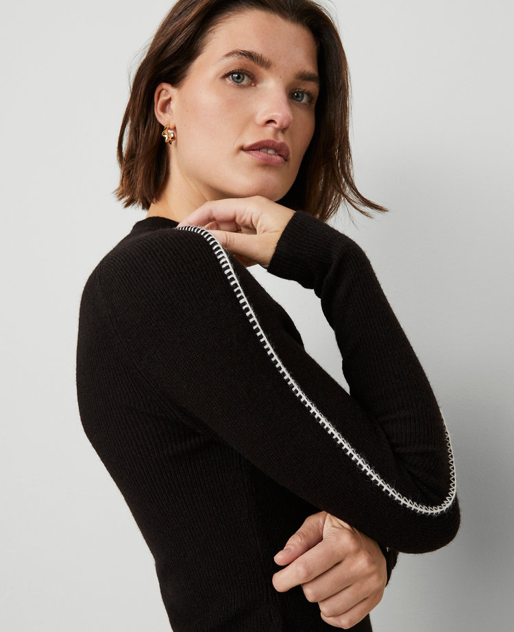 Basket Stitch Trim Sweater Dress