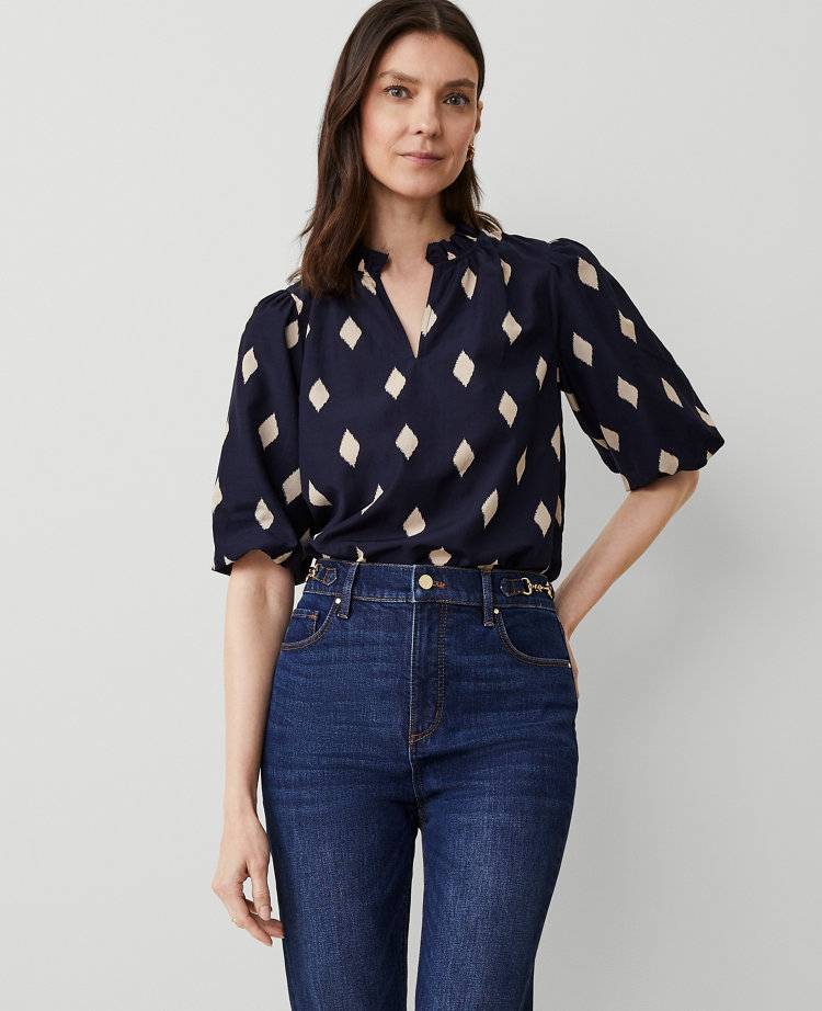 Geo Ruffle Split Neck Popover
