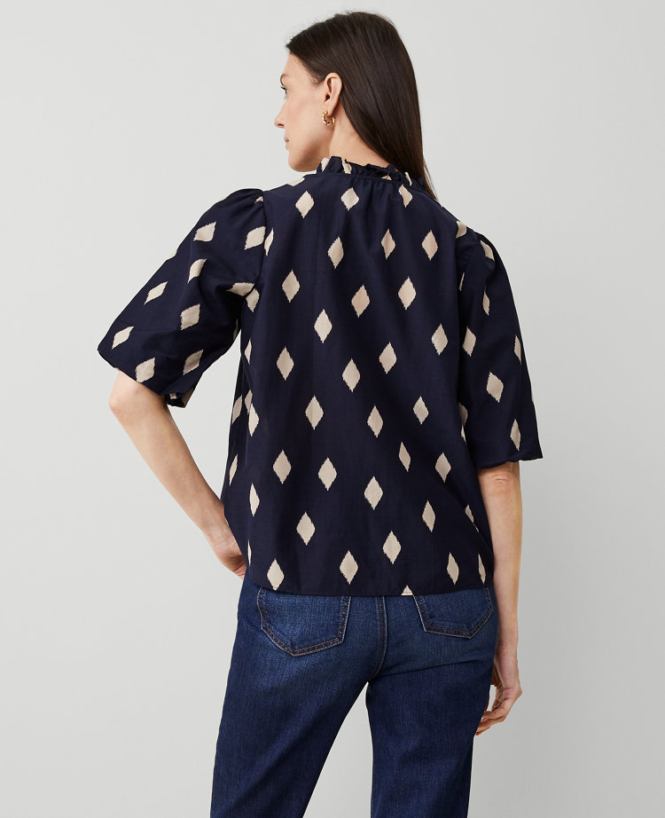 Geo Ruffle Split Neck Popover