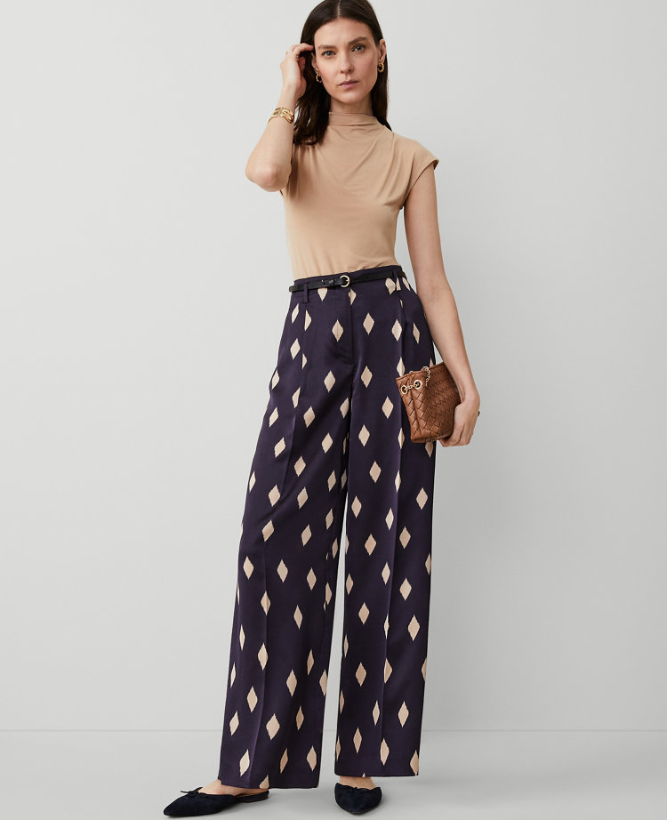 Petite Geo Pleated Wide-Leg Pant