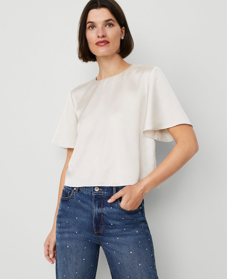 Satin Flutter-Sleeve Tee