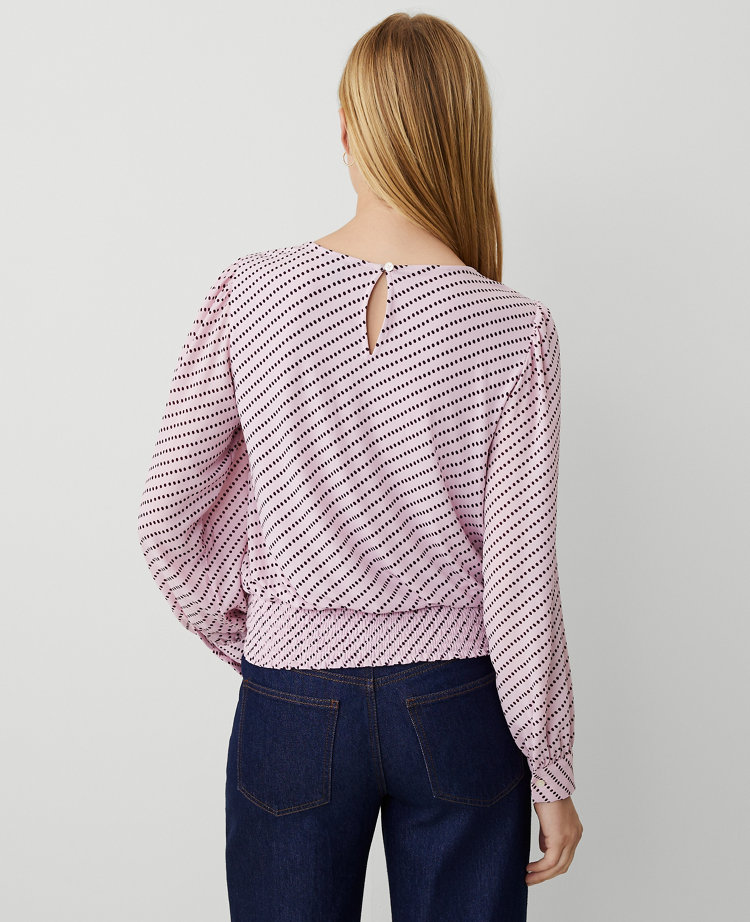Stripe Banded Waist Mixed Media Top