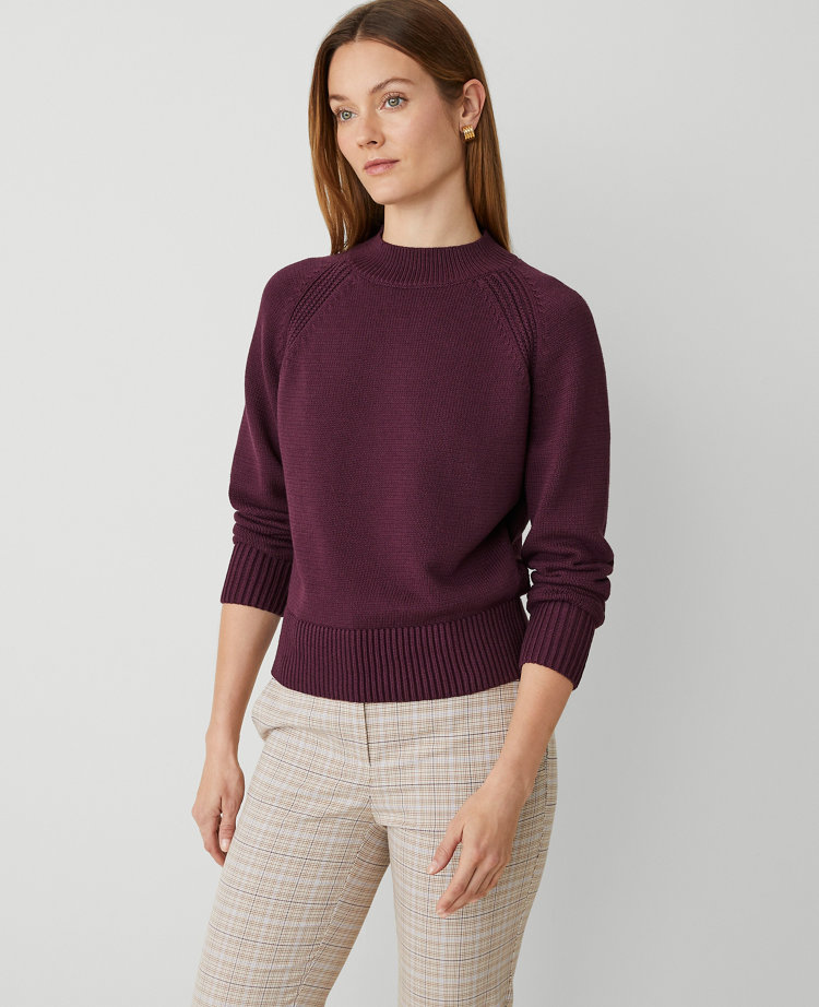 Ribbed Mock Neck Raglan Sweater
