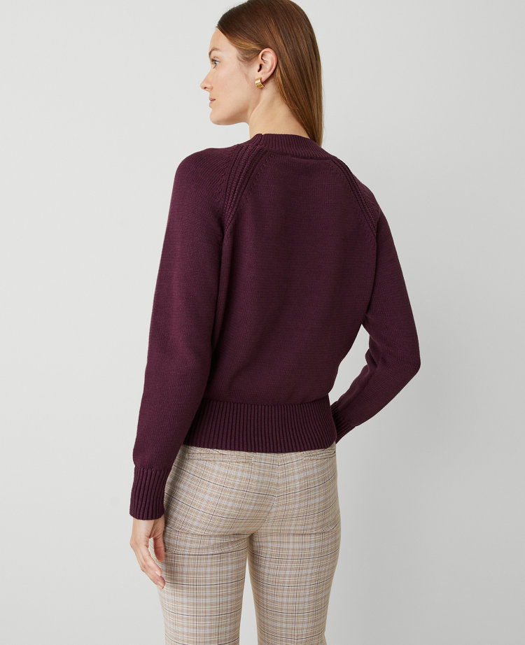 Ribbed Mock Neck Raglan Sweater