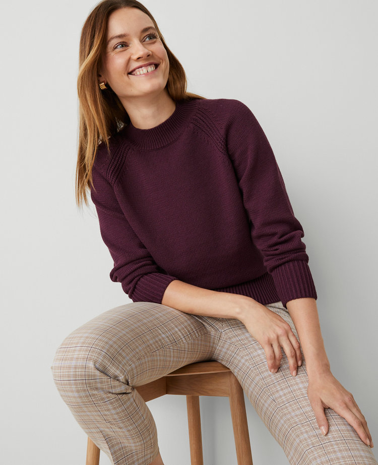 Ribbed Mock Neck Raglan Sweater