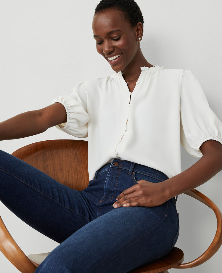 Mixed Media Ruffle Neck Top