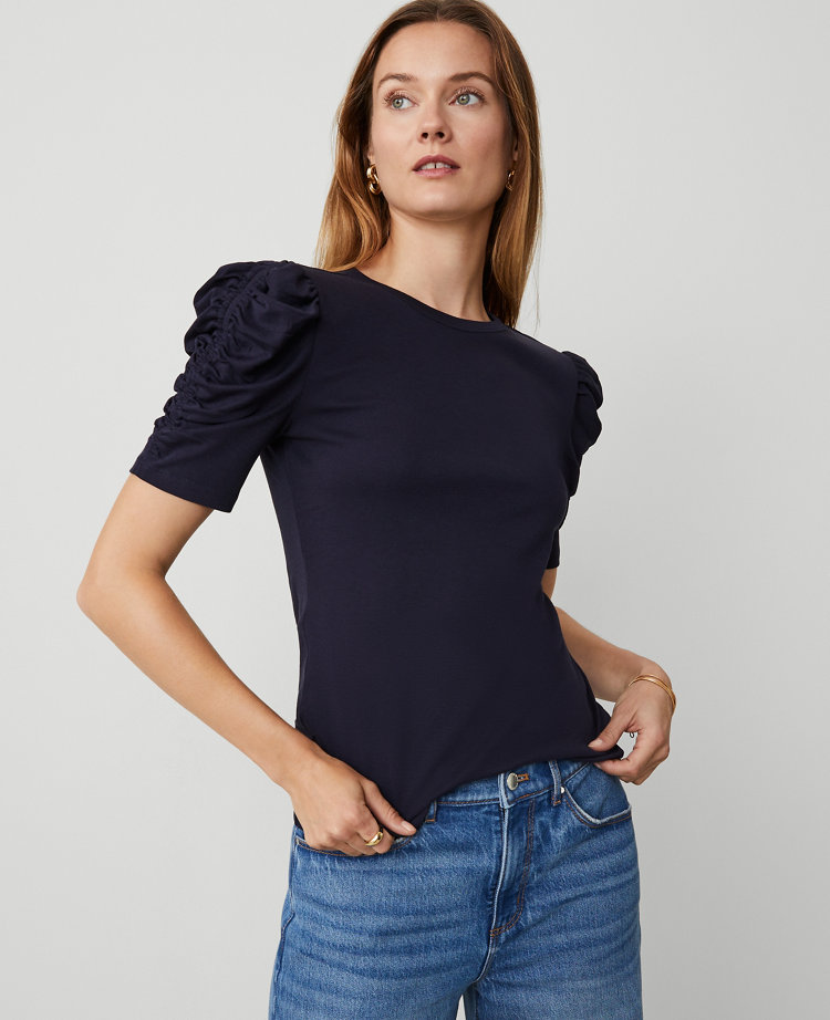 Shirred Elbow Sleeve Top