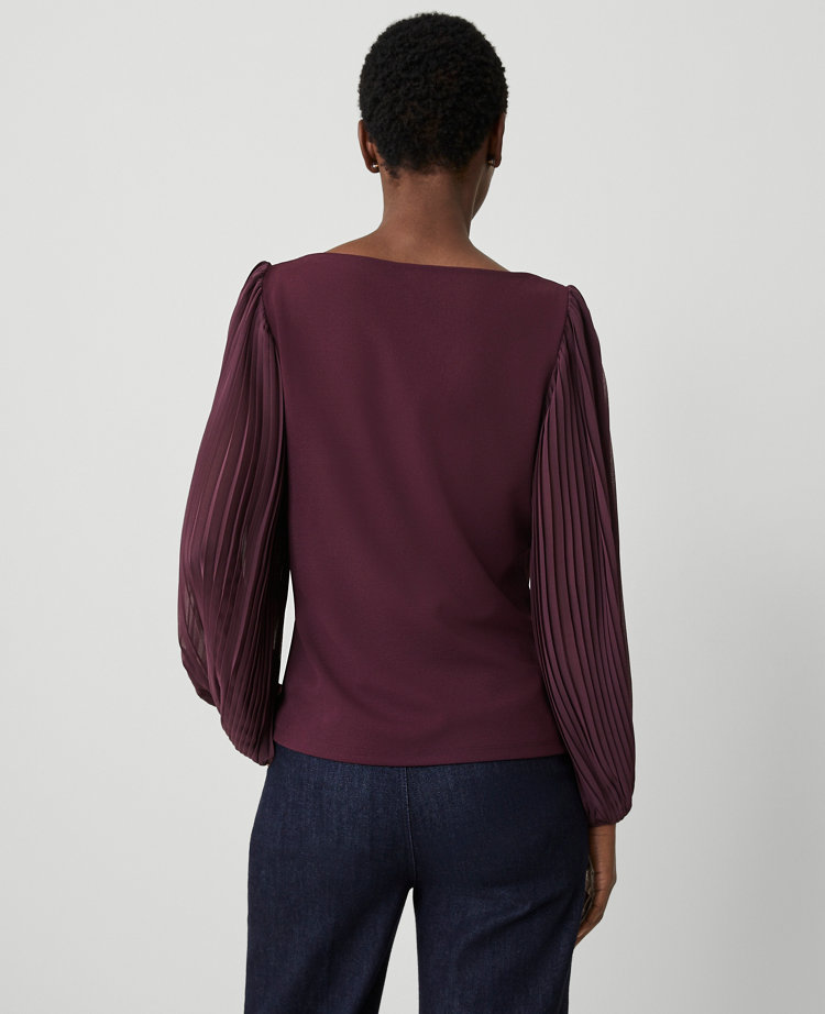 Mixed Media Pleated Sleeve Top