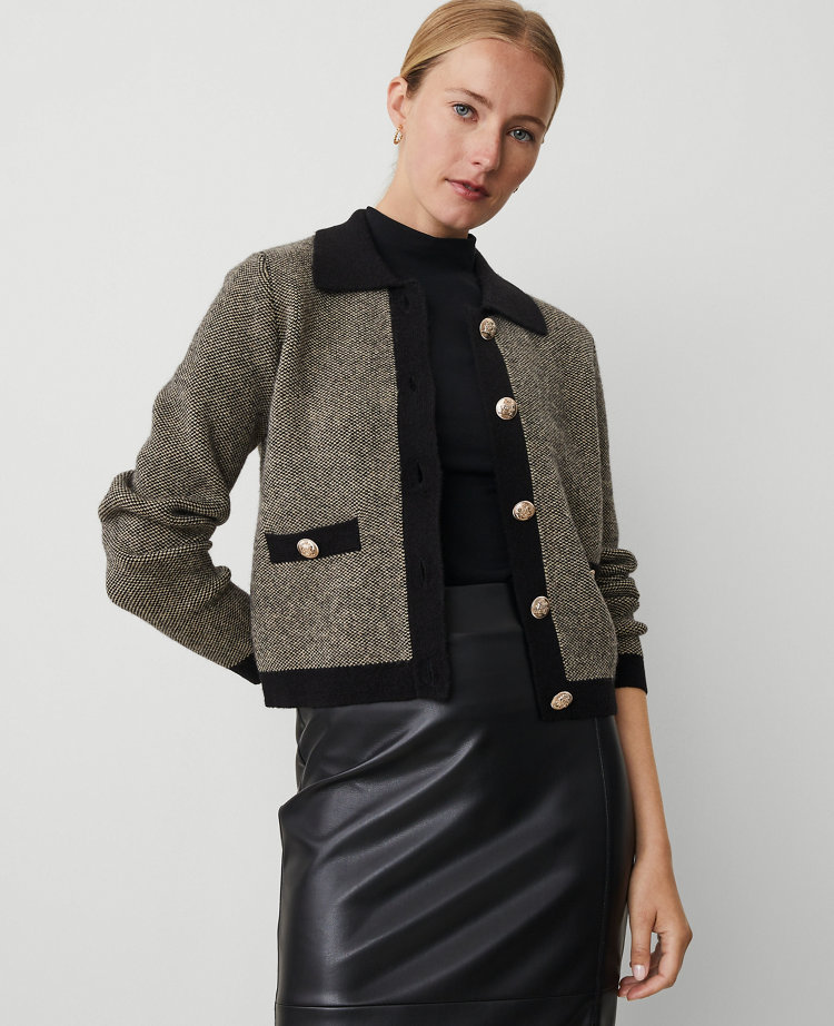 Two Tone Collared Sweater Jacket