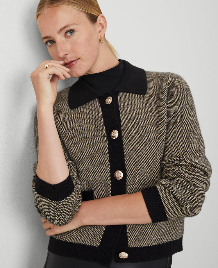 Two Tone Collared Sweater Jacket