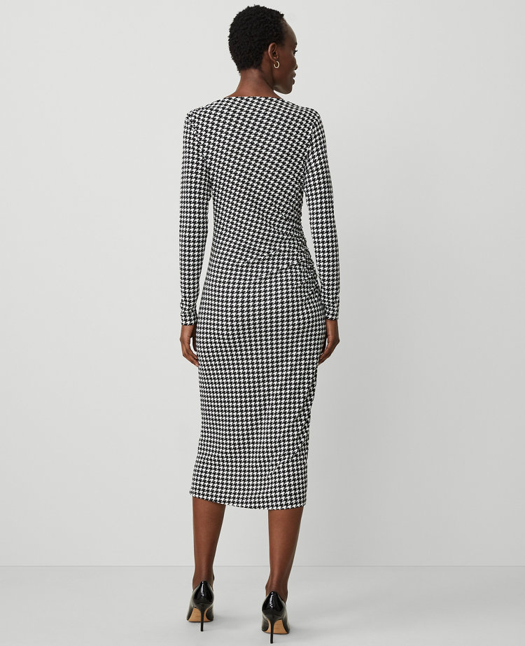Houndstooth Gathered Waist Column Sheath Dress