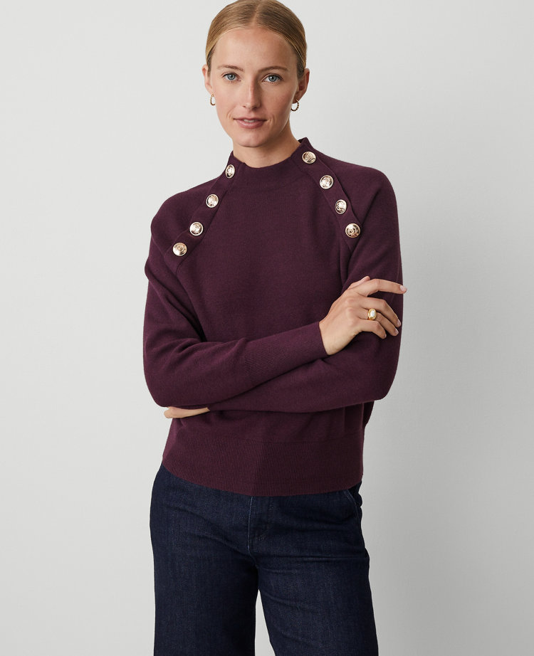 Raglan Button Crew Neck Sweater