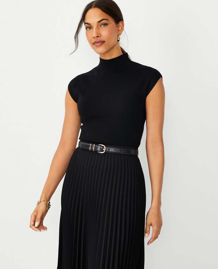 Wide Shoulder Mock Neck Sweater Shell