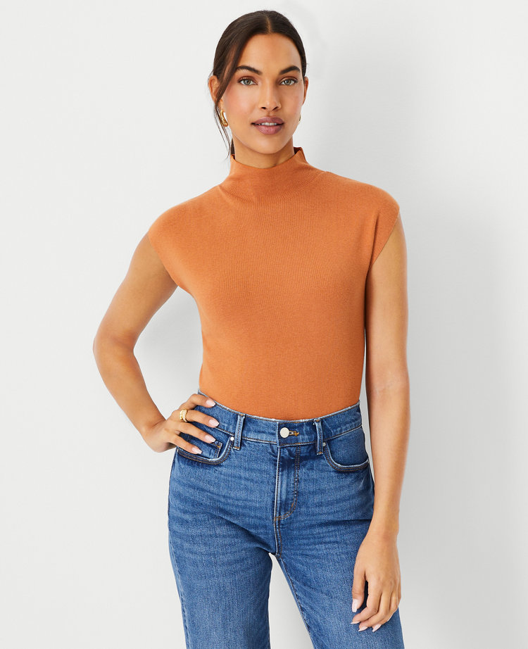 Wide Shoulder Mock Neck Sweater Shell