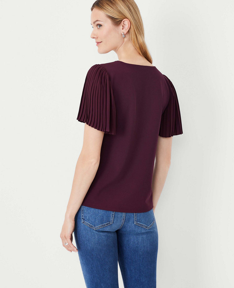 Crepe Mixed Media Pleated Sleeve Top