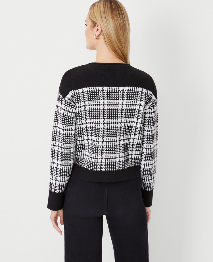 Plaid Crew Neck Sweater Jacket