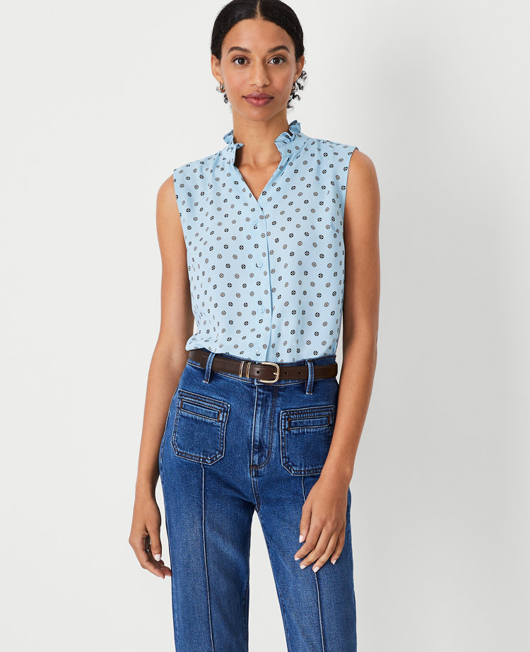 Ruffle Collar Button Top