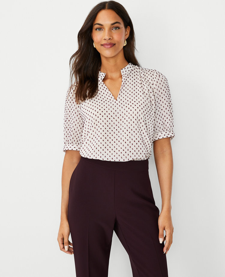 Puff Sleeve Split Neck Top