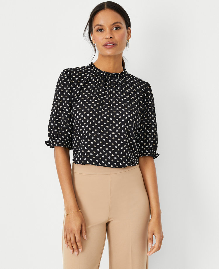 Floral Mixed Media Ruffle Top