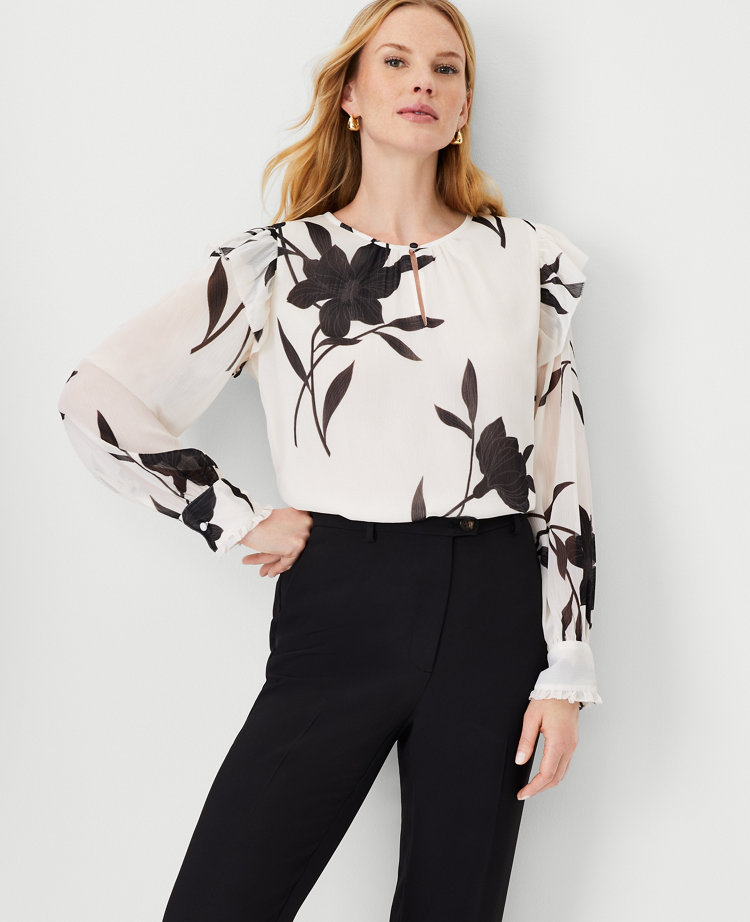 Floral Shoulder Ruffle Blouse