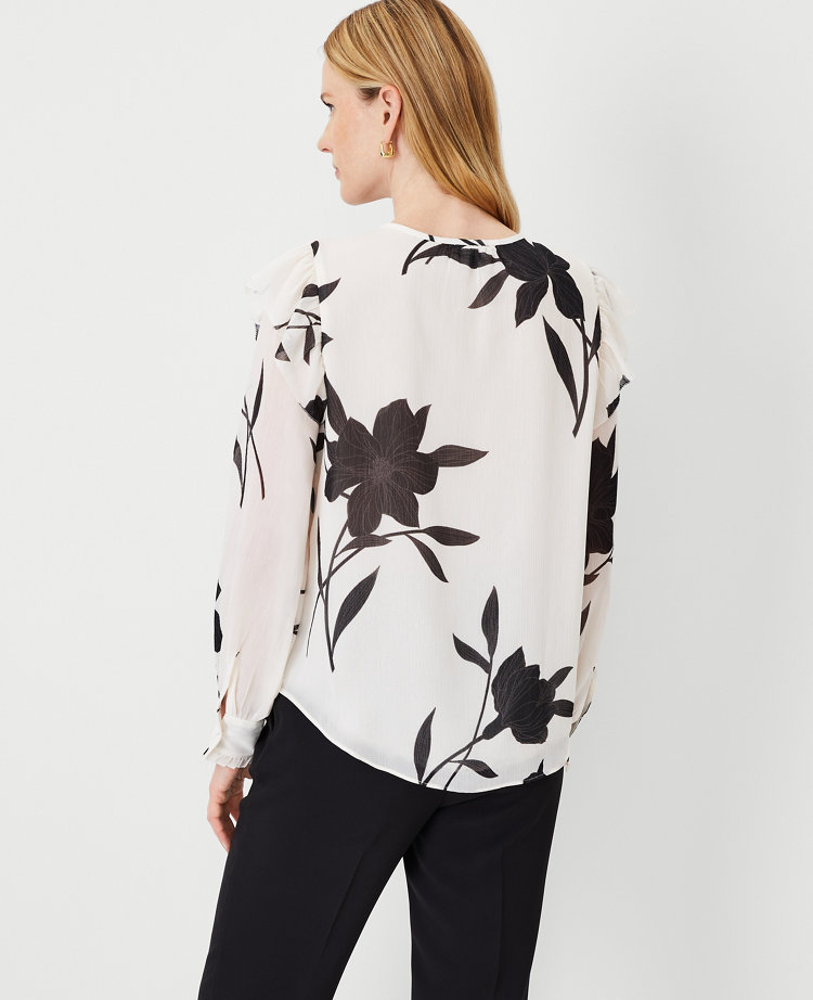 Floral Shoulder Ruffle Blouse