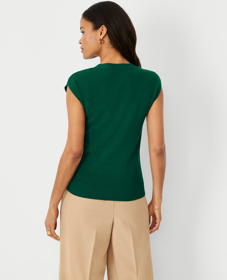 Ribbed Wide Shoulder V-Neck Sweater Shell