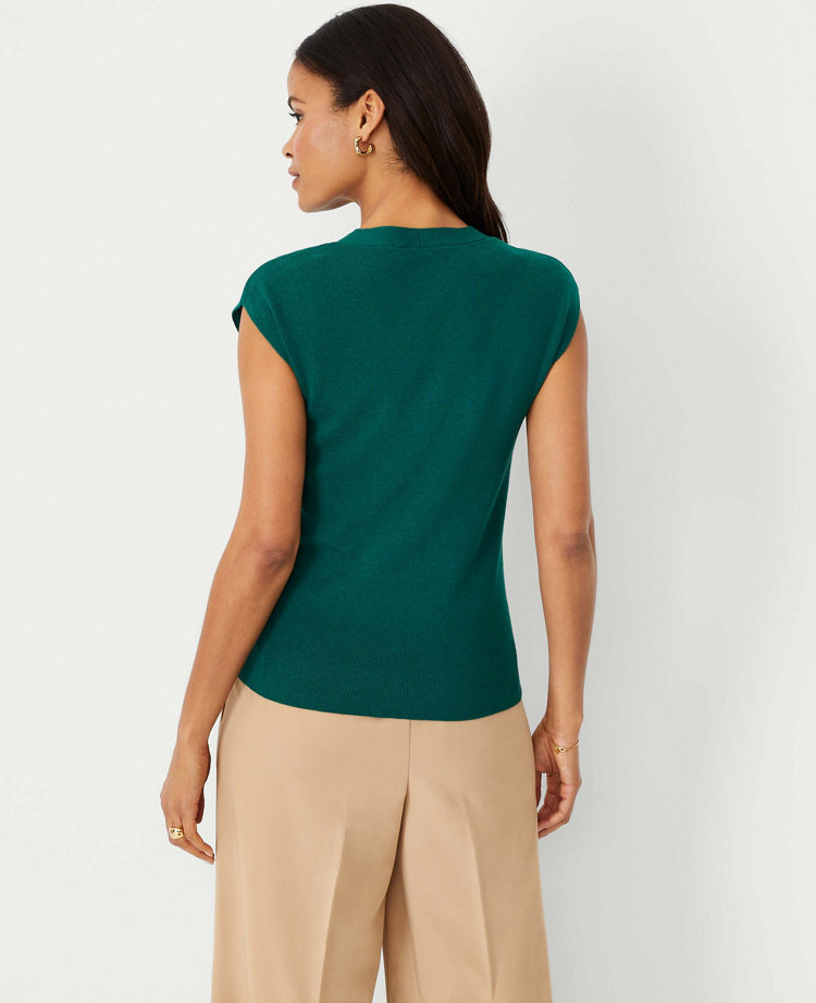 Ribbed Wide Shoulder V-Neck Sweater Shell