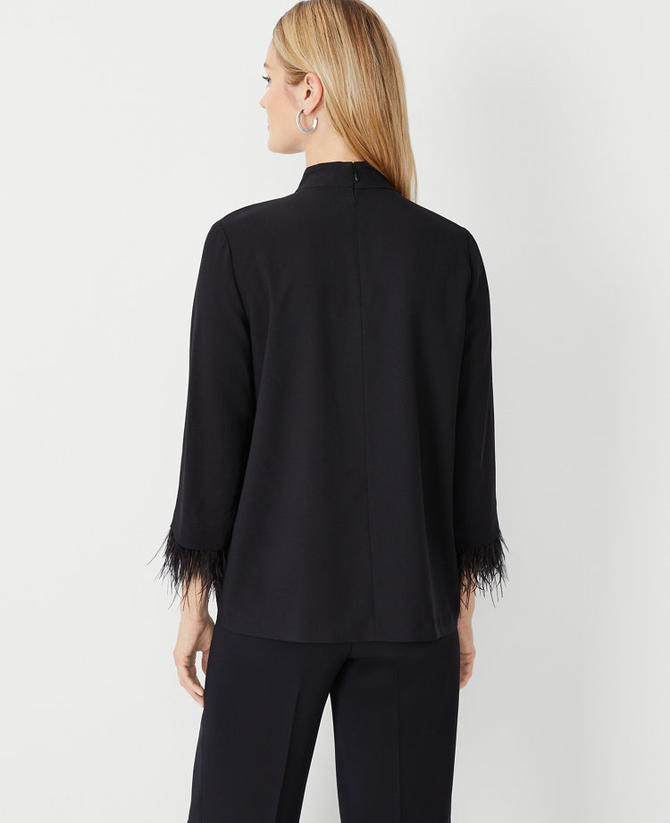 Feather Cuff Mock Neck Top