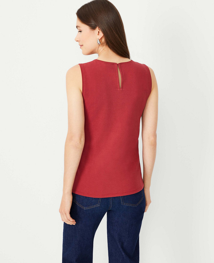 Textured Sleeveless Shoulder Button Top