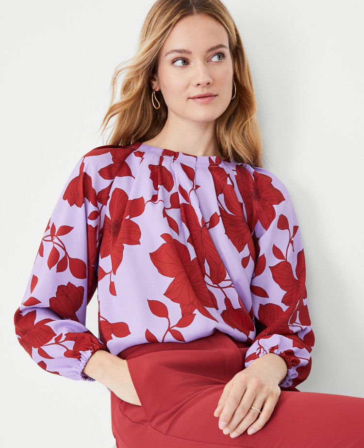 Floral Pleat Neck Top