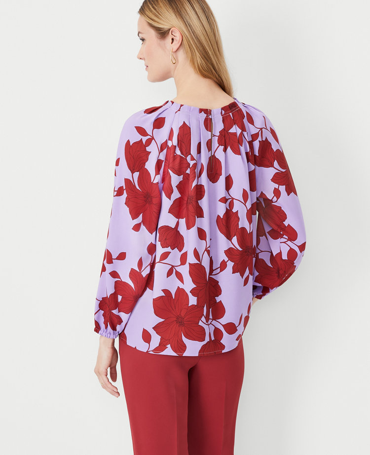 Floral Pleat Neck Top