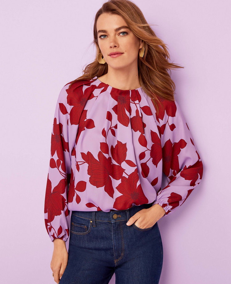 Floral Pleat Neck Top