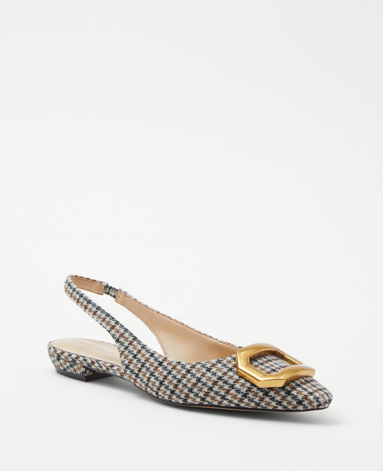 Mini Houndstooth Buckle Slingback Flats
