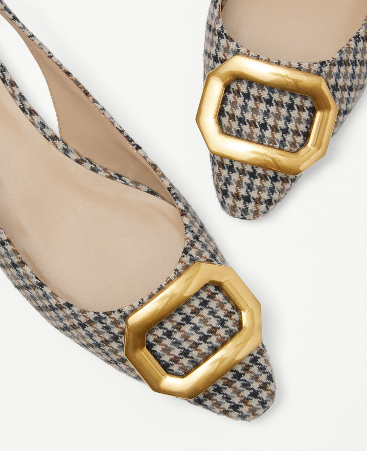 Mini Houndstooth Buckle Slingback Flats