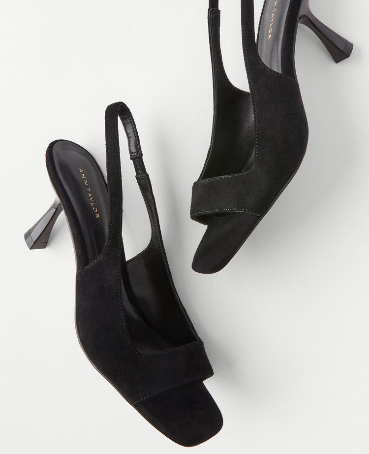Suede Square Topline Slingback Sandals