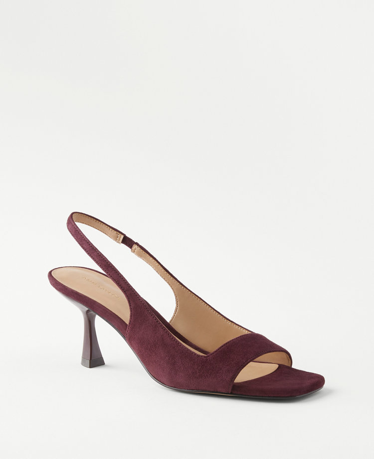 Suede Square Topline Slingback Sandals