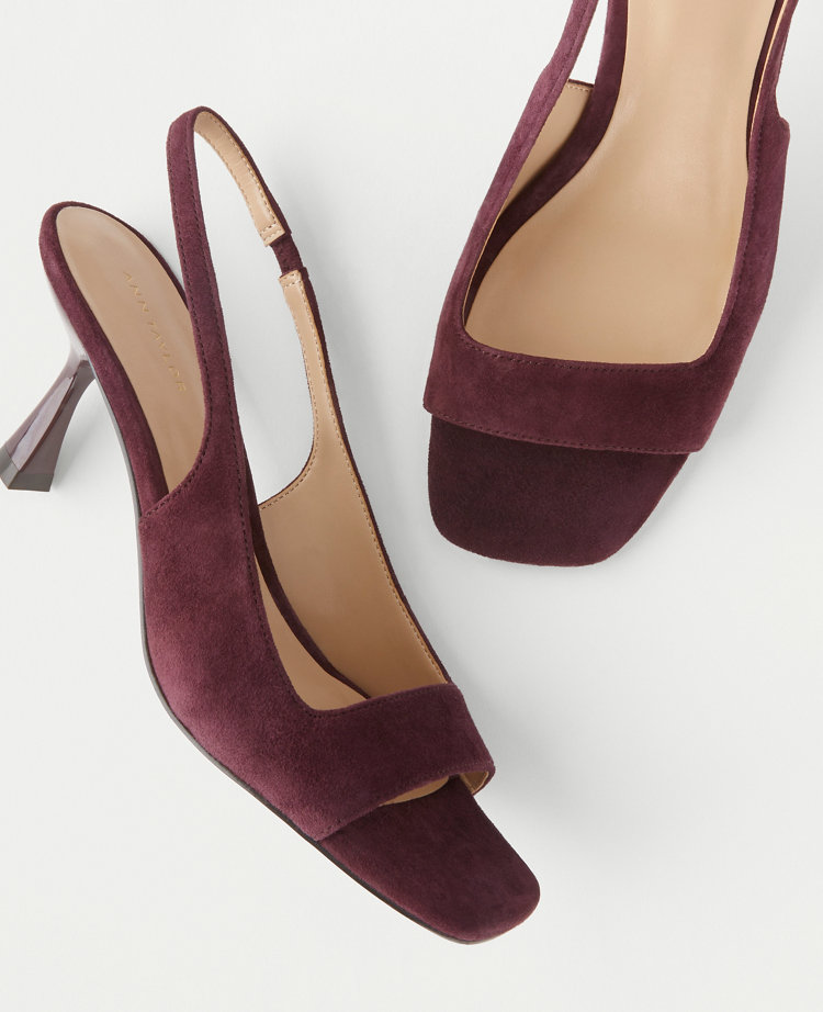 Suede Square Topline Slingback Sandals