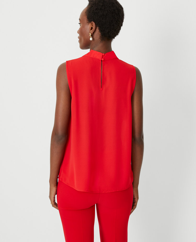 Pearlized Button Cowl Neck Shell