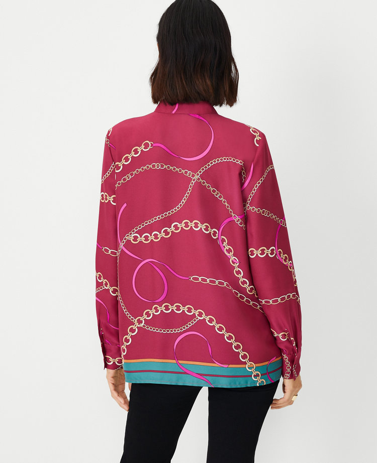 Chain Print Tie Neck Blouse