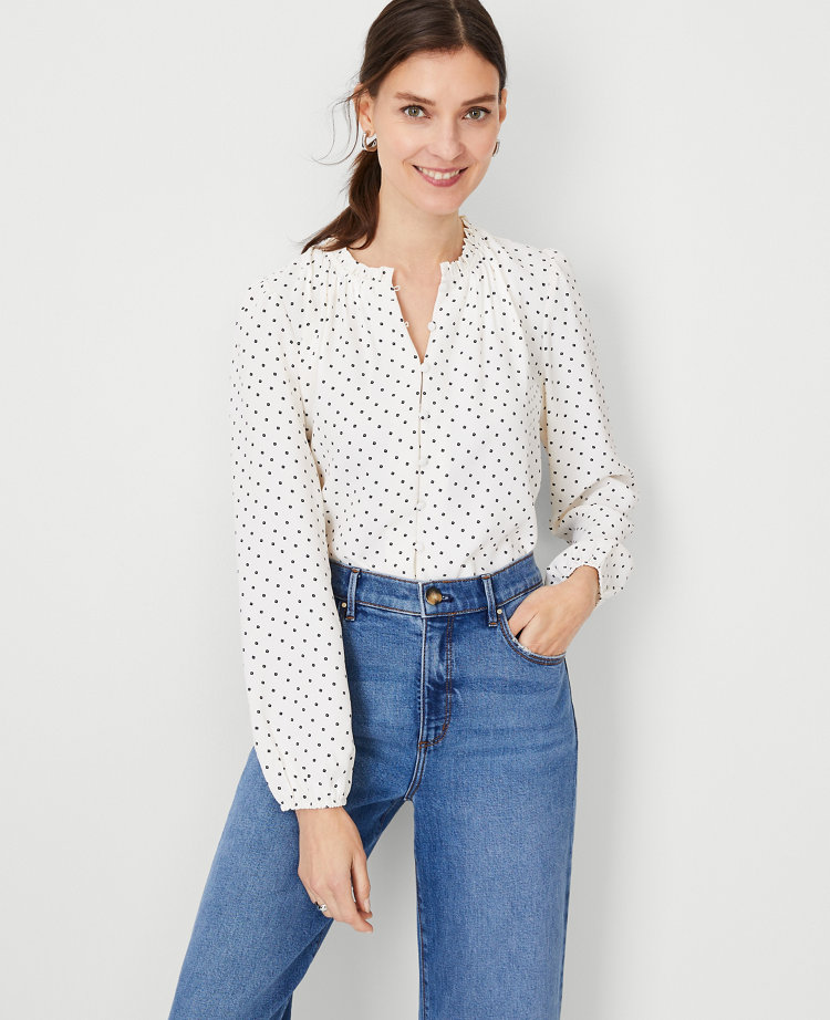 Geo Ruffle Neck Top